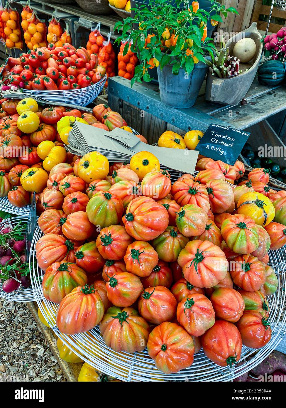 Organic tomatoes at a farmers' market in Cape Town, South Africa Stock ...