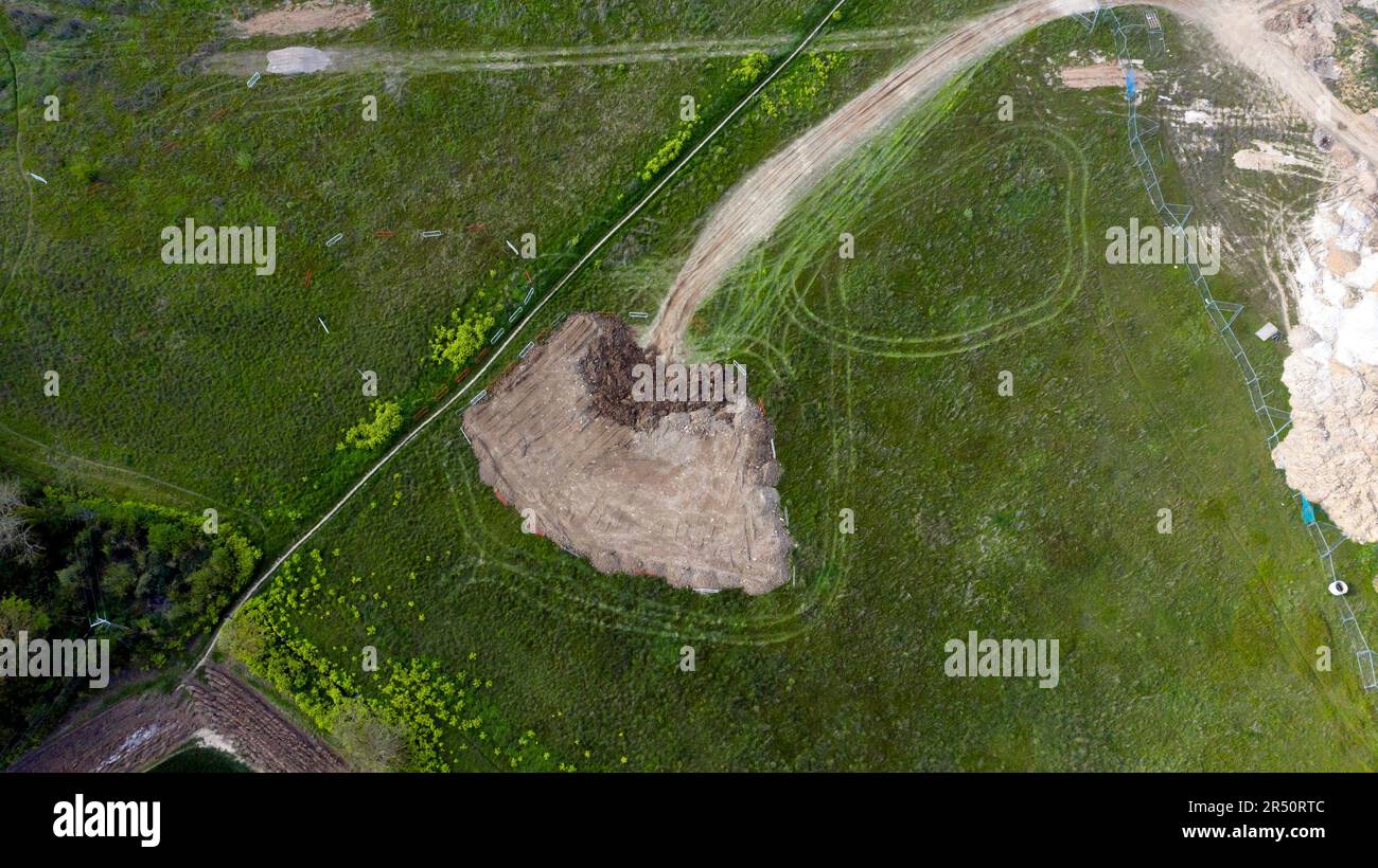 Aerial view of part of top soil heaps, on the Millers Retreat housing ...