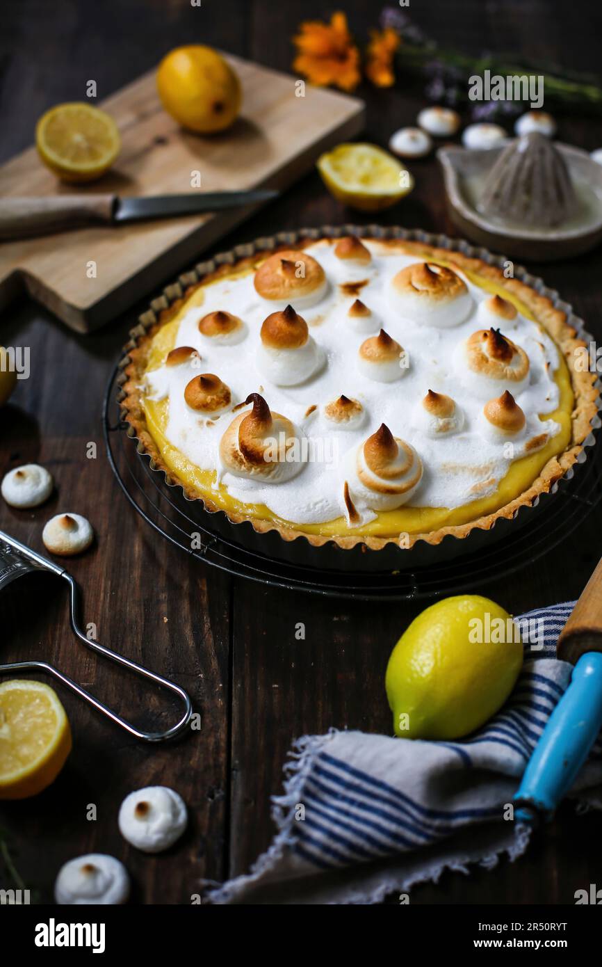 Lemon meringue tart Stock Photo - Alamy