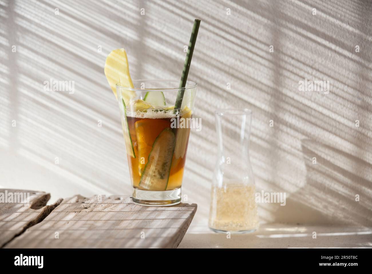 Pimm's Rangoon (drink with Pimms, ginger ale, and cucumber strips Stock ...