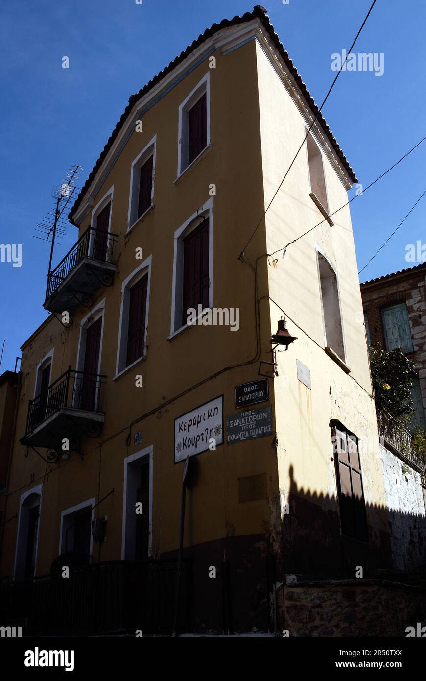 Greece, Northeastern Aegean, Lesvos island Agiasos traditional town ...