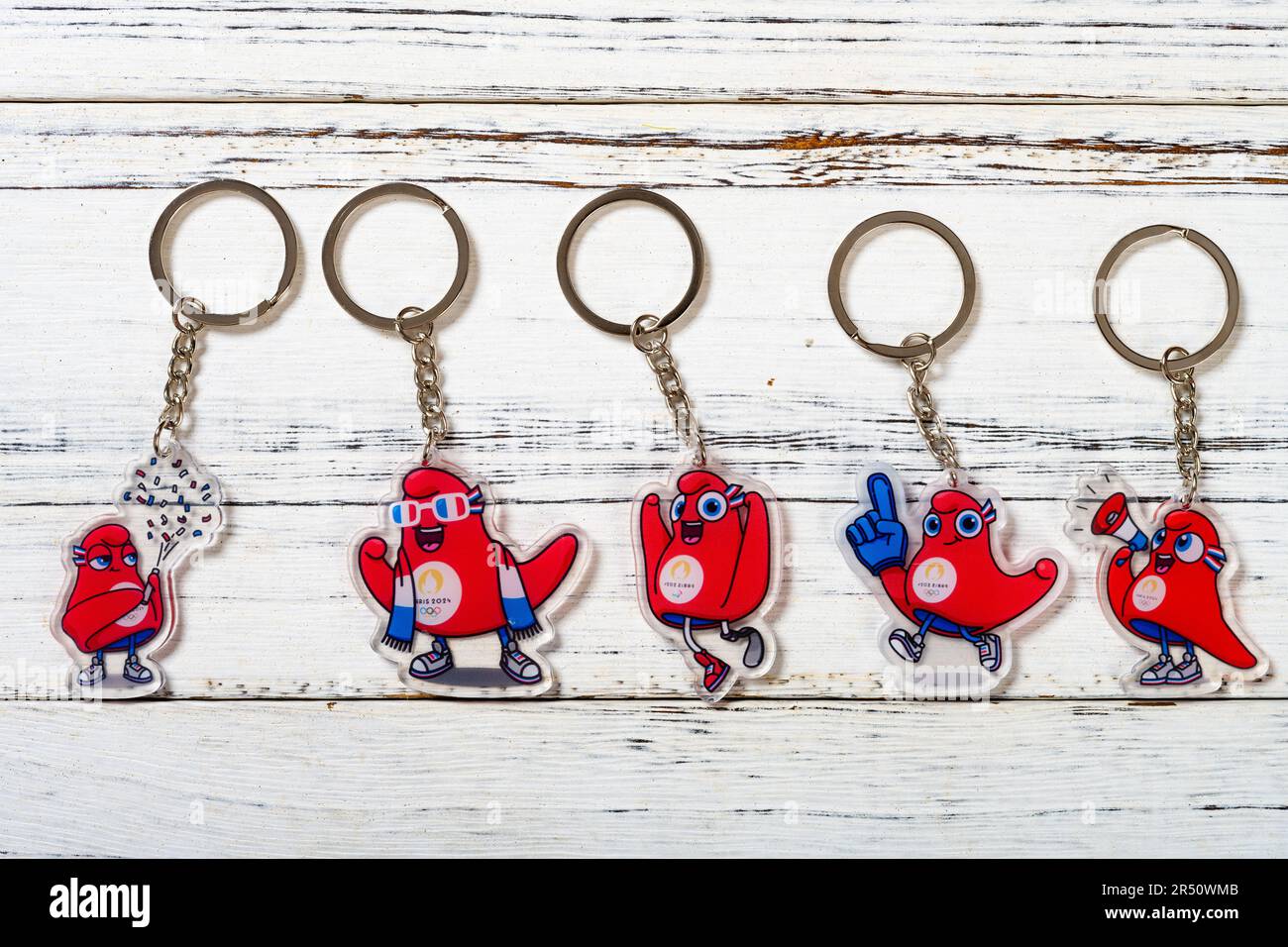 ZHONGSHAN China-May 29,2023:Paris Olympic Games 2024 mascot the Phryges ...