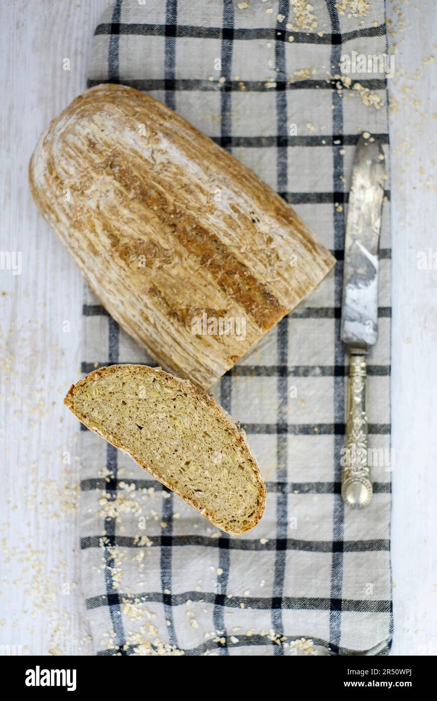 Oat curd bread, sliced Stock Photo - Alamy