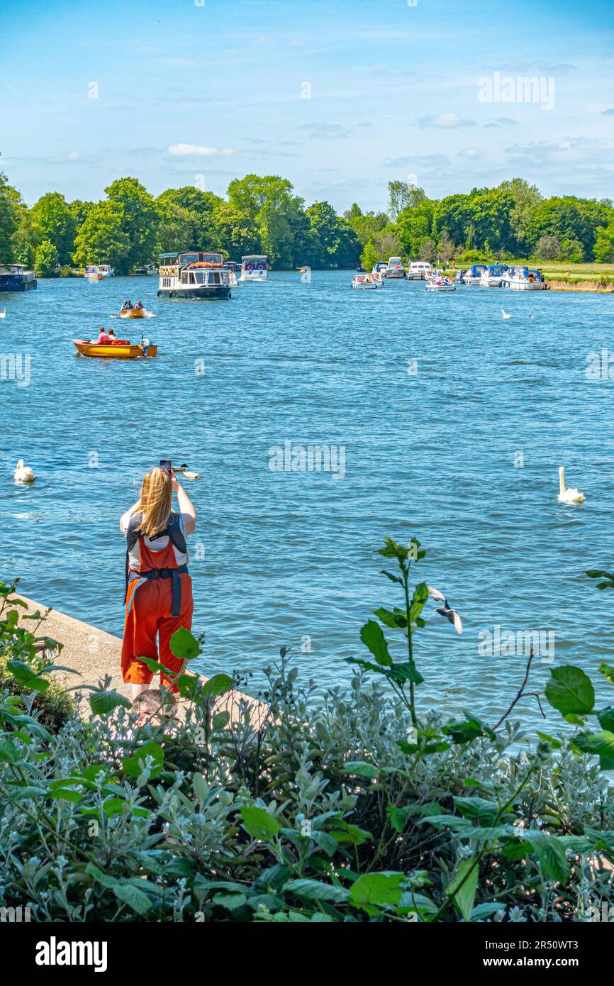 A view down The River Thames at Windsor on a day in early summer. A ...