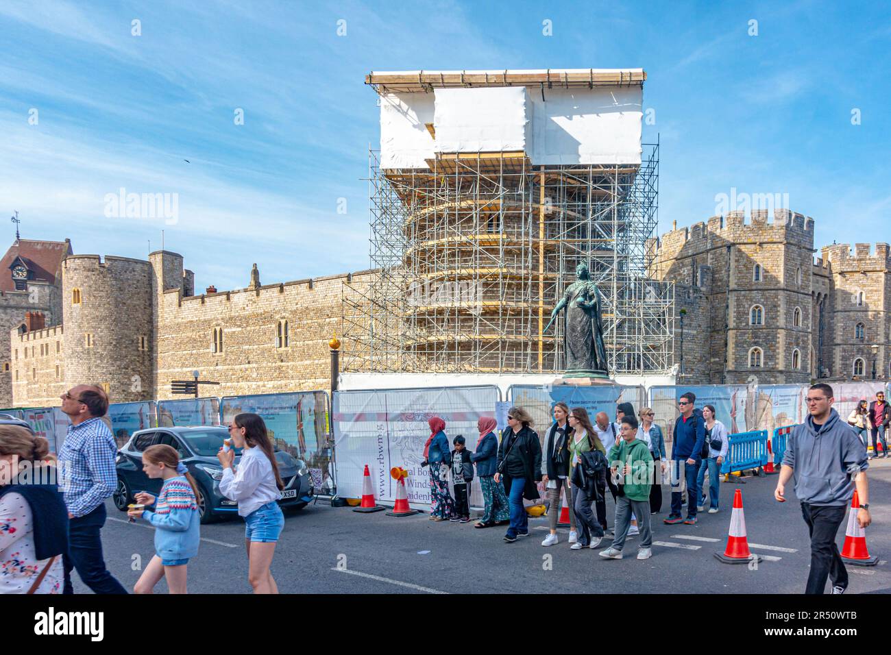 Scaffolding erected around one corner of Windsor Castle in Berkshire ...