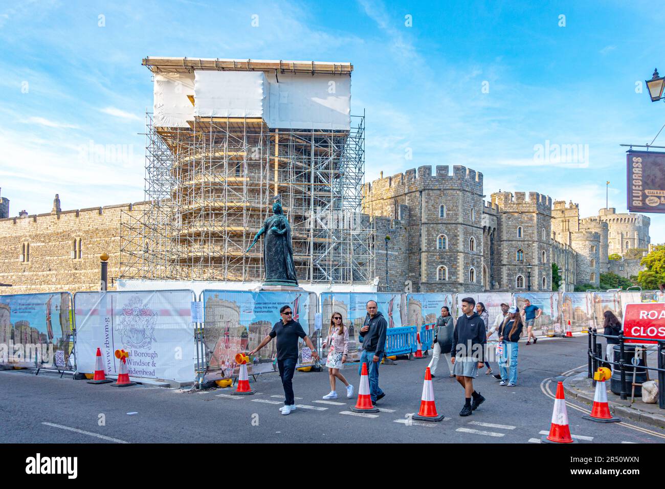 Scaffolding erected around one corner of Windsor Castle in Berkshire ...