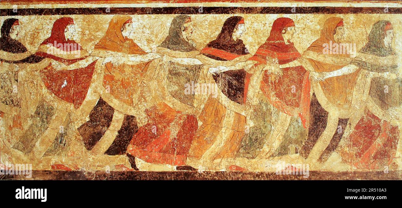 Fresco of Dancing Peucetian Women from the Tomb of the Dancers in the ...