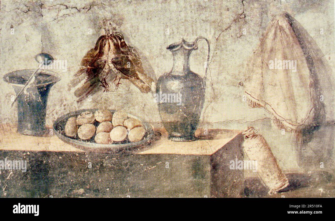 Still Life with Eggs, Birds and Bronze Dishes - Pompeii - 50-79 BCE ...