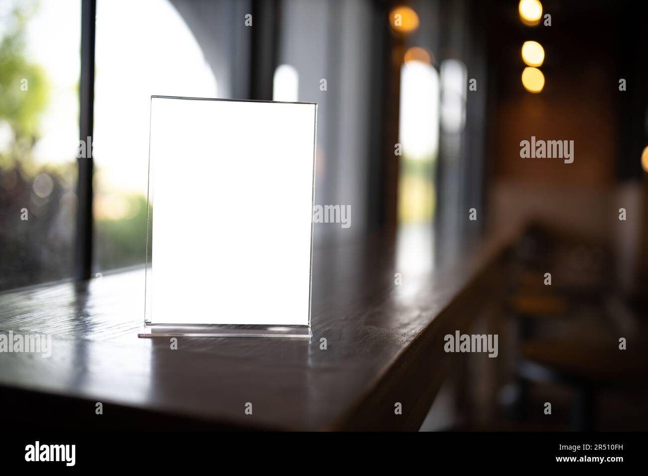 Stand display mockup Menu frame tent card blurred background design key ...