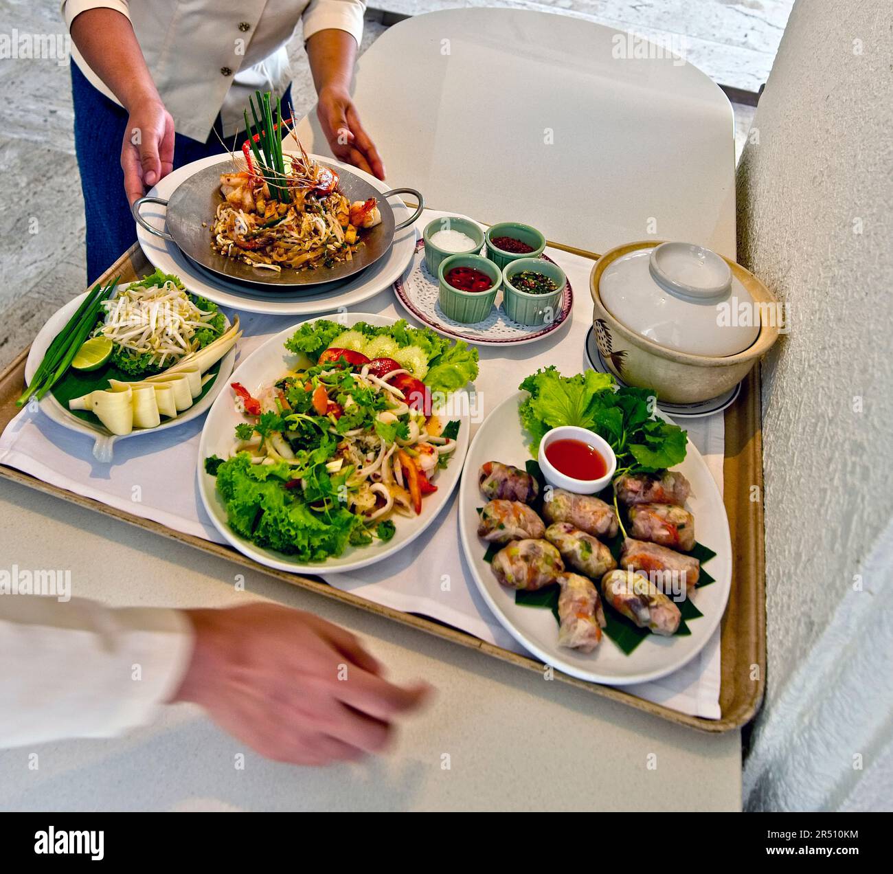 Various Thai dishes on a tray (room service Stock Photo - Alamy