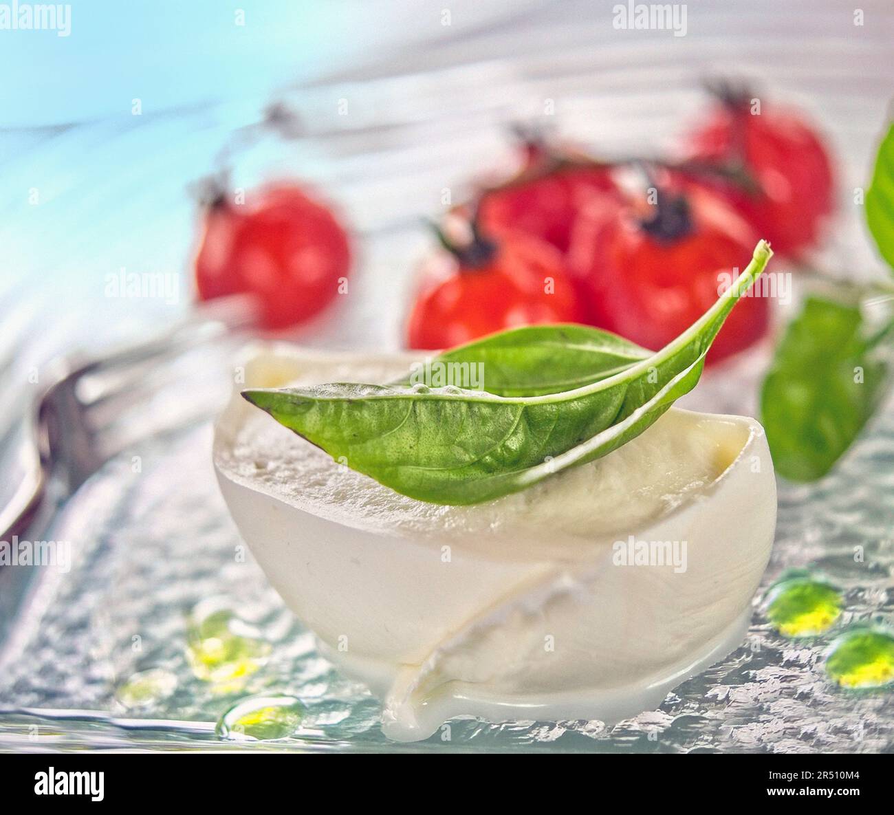 Buffalo mozzarella with basil and tomatoes Stock Photo - Alamy