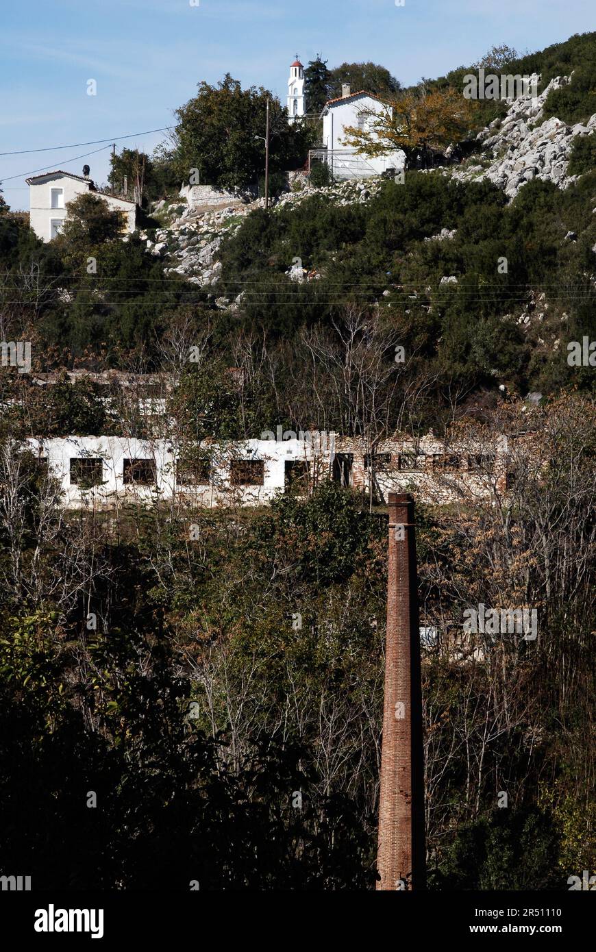 Greece, Northeastern Aegean, Lesvos island Agiasos traditional town ...