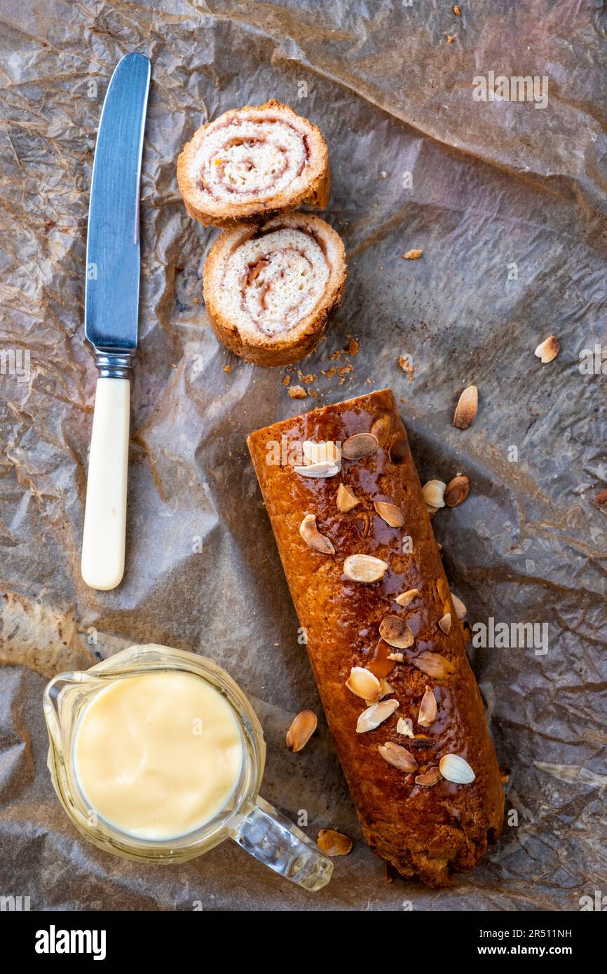 Raspberry-Almond Roll with Pudding Stock Photo - Alamy