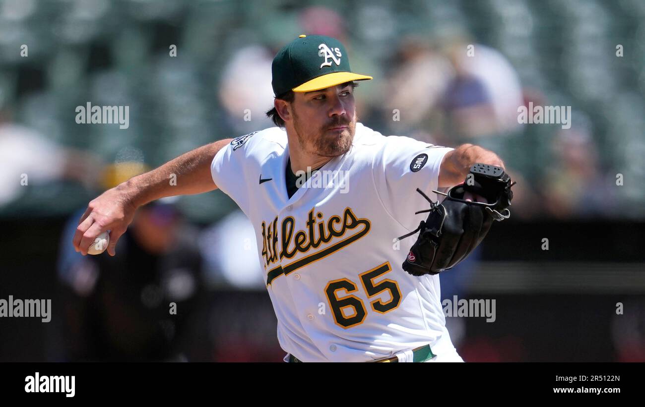 Oakland Athletics' Trevor May during a baseball game against the ...