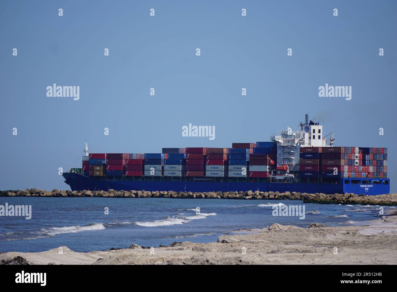 Ship crossing the Suez canal in Portsaid city Stock Photo - Alamy