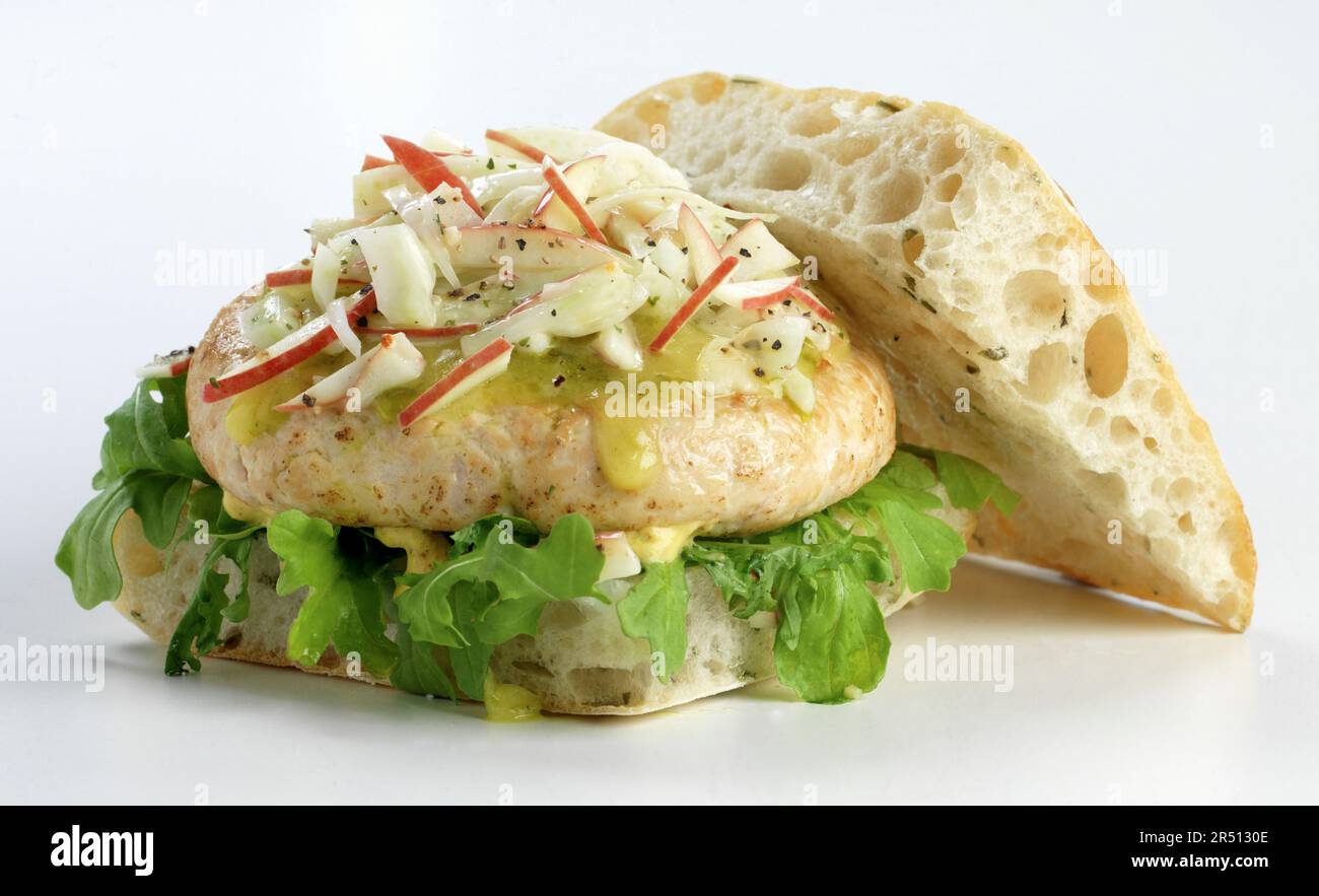 Chicken burger with apple and curry sauce Stock Photo - Alamy
