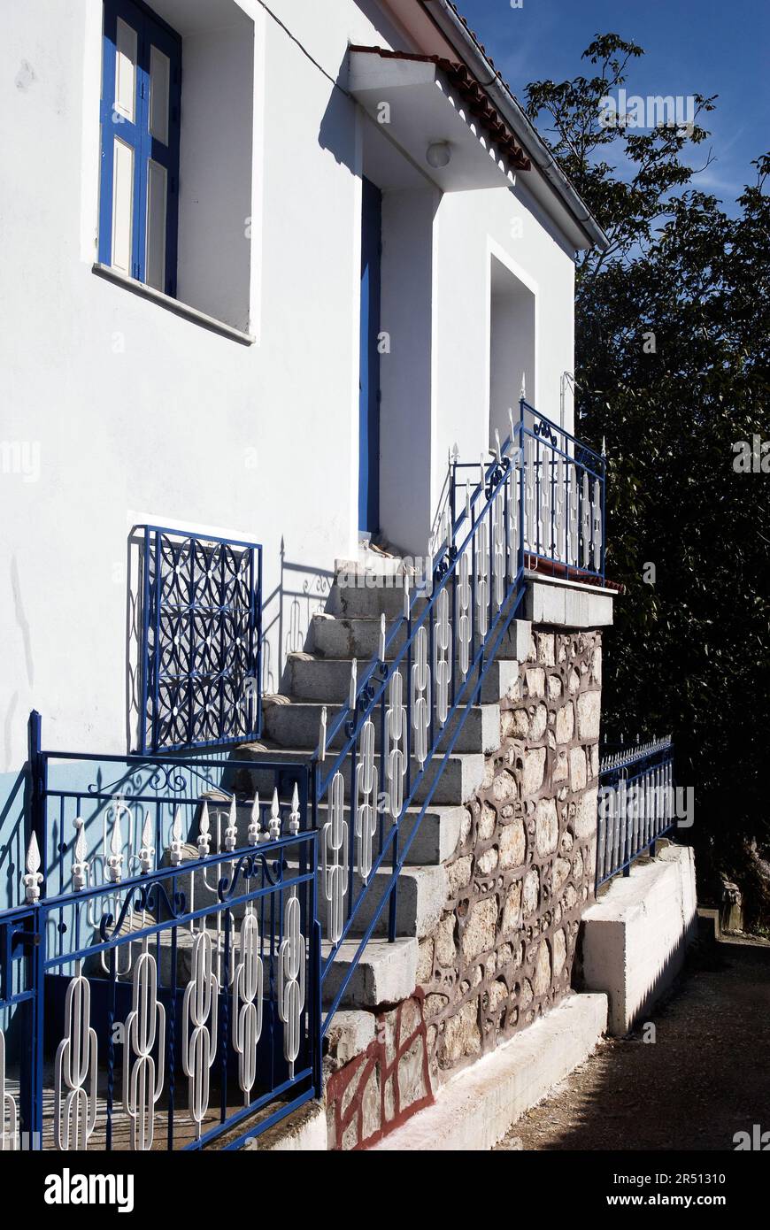 Greece, Northeastern Aegean, Lesvos island Agiasos traditional town ...