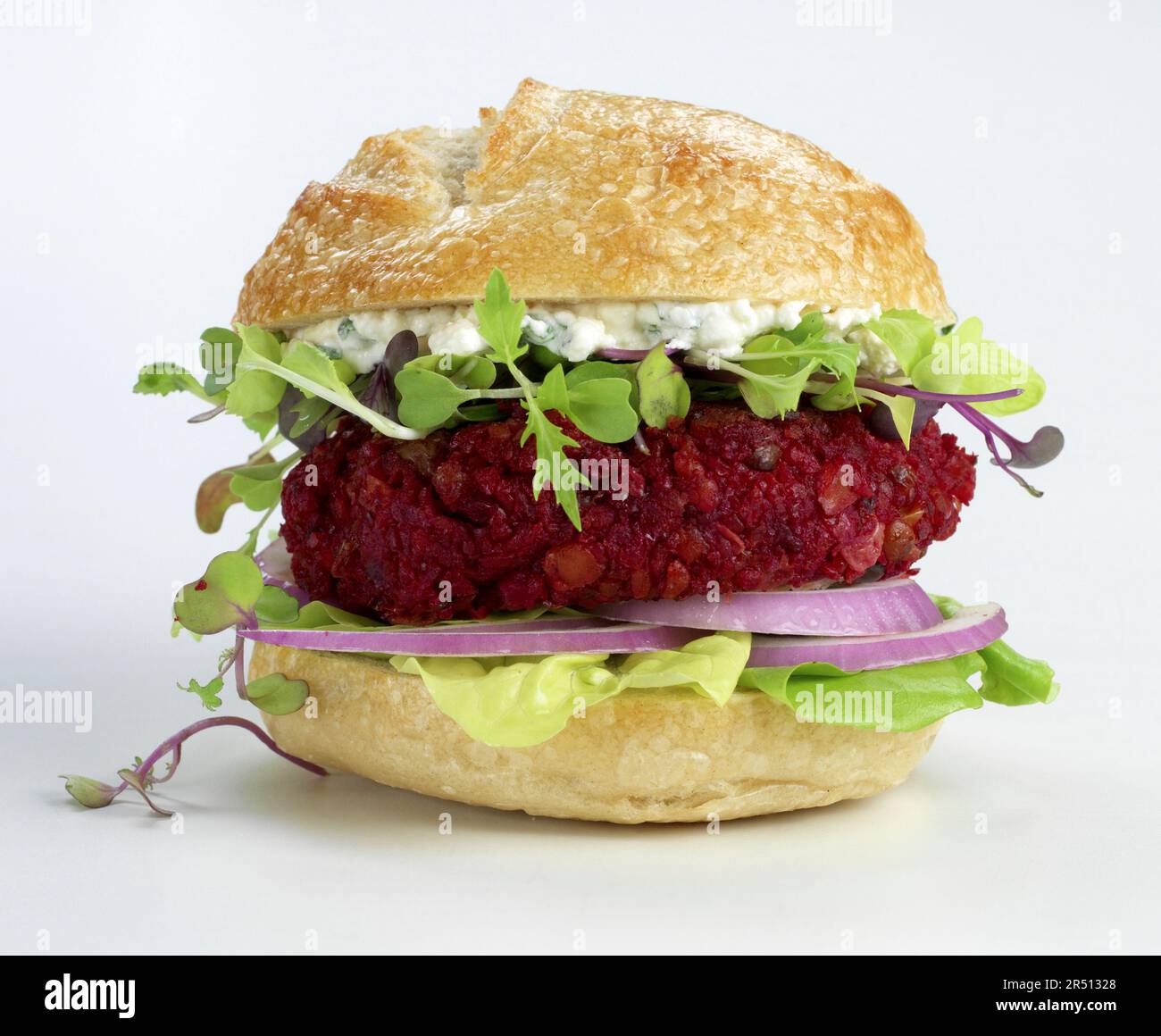 A beetroot burger with cream cheese Stock Photo - Alamy
