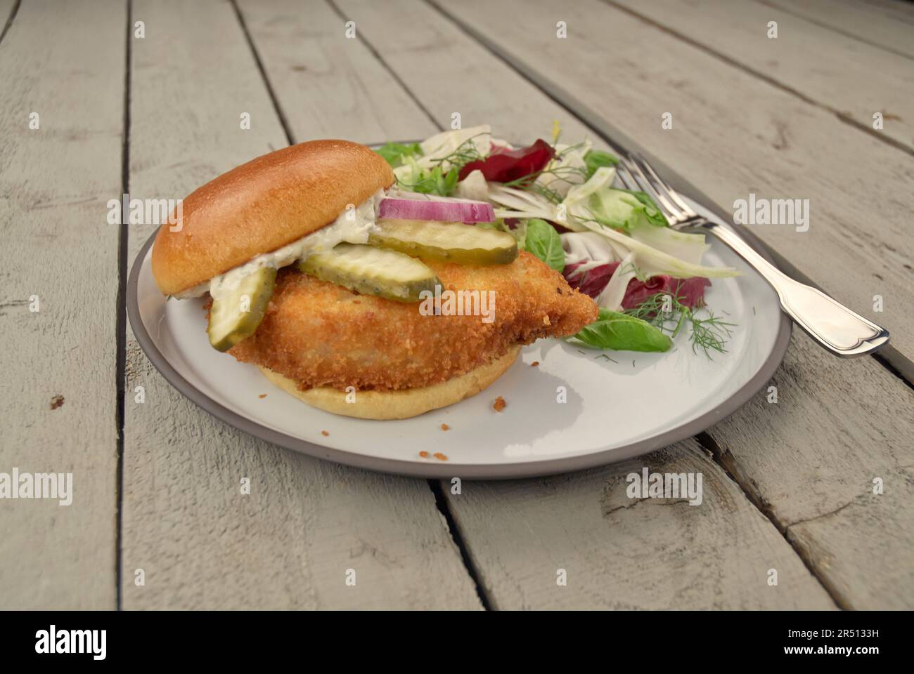 Fried fish burger Stock Photo - Alamy