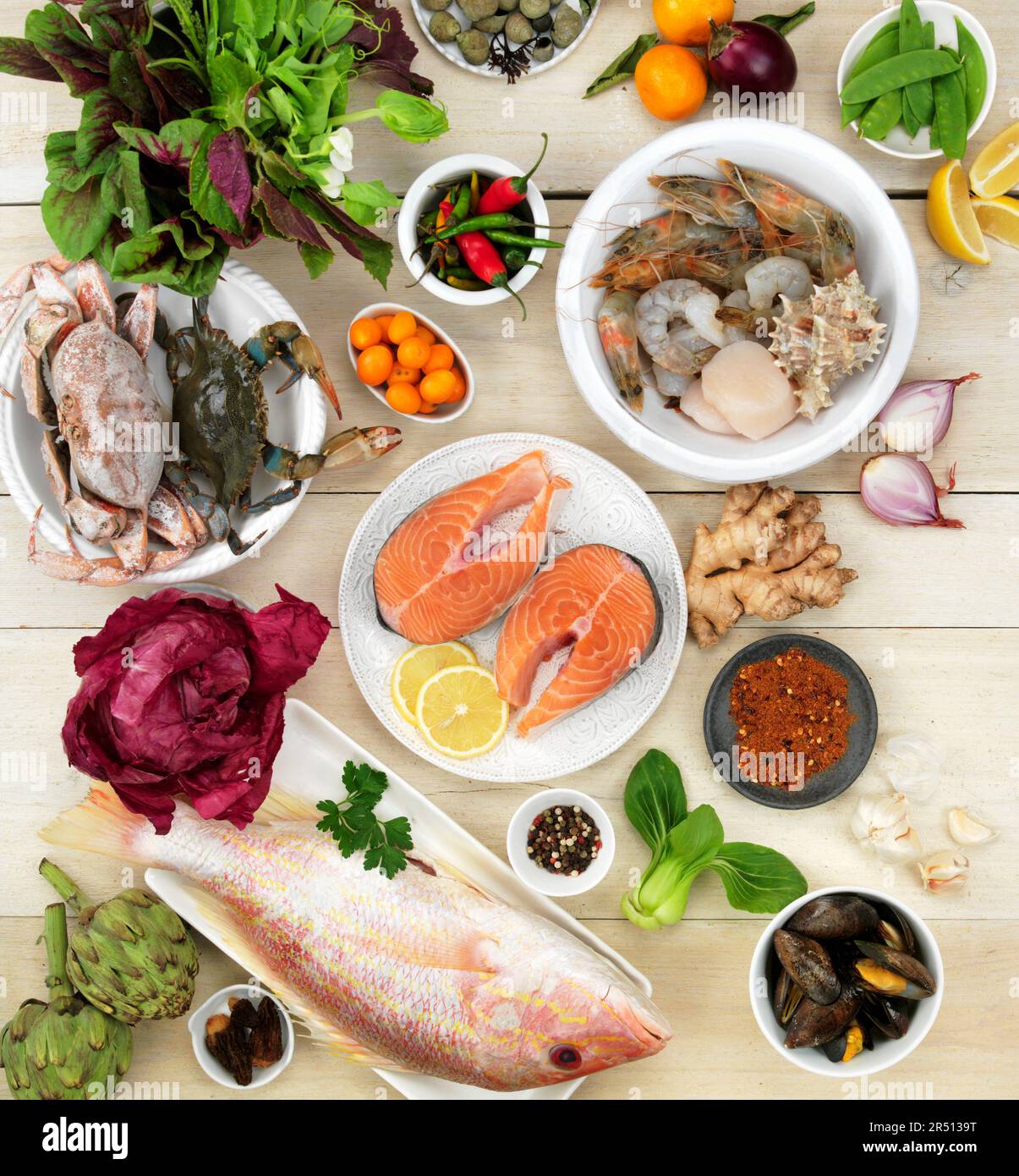 Still life with fresh seafood and fish Stock Photo - Alamy
