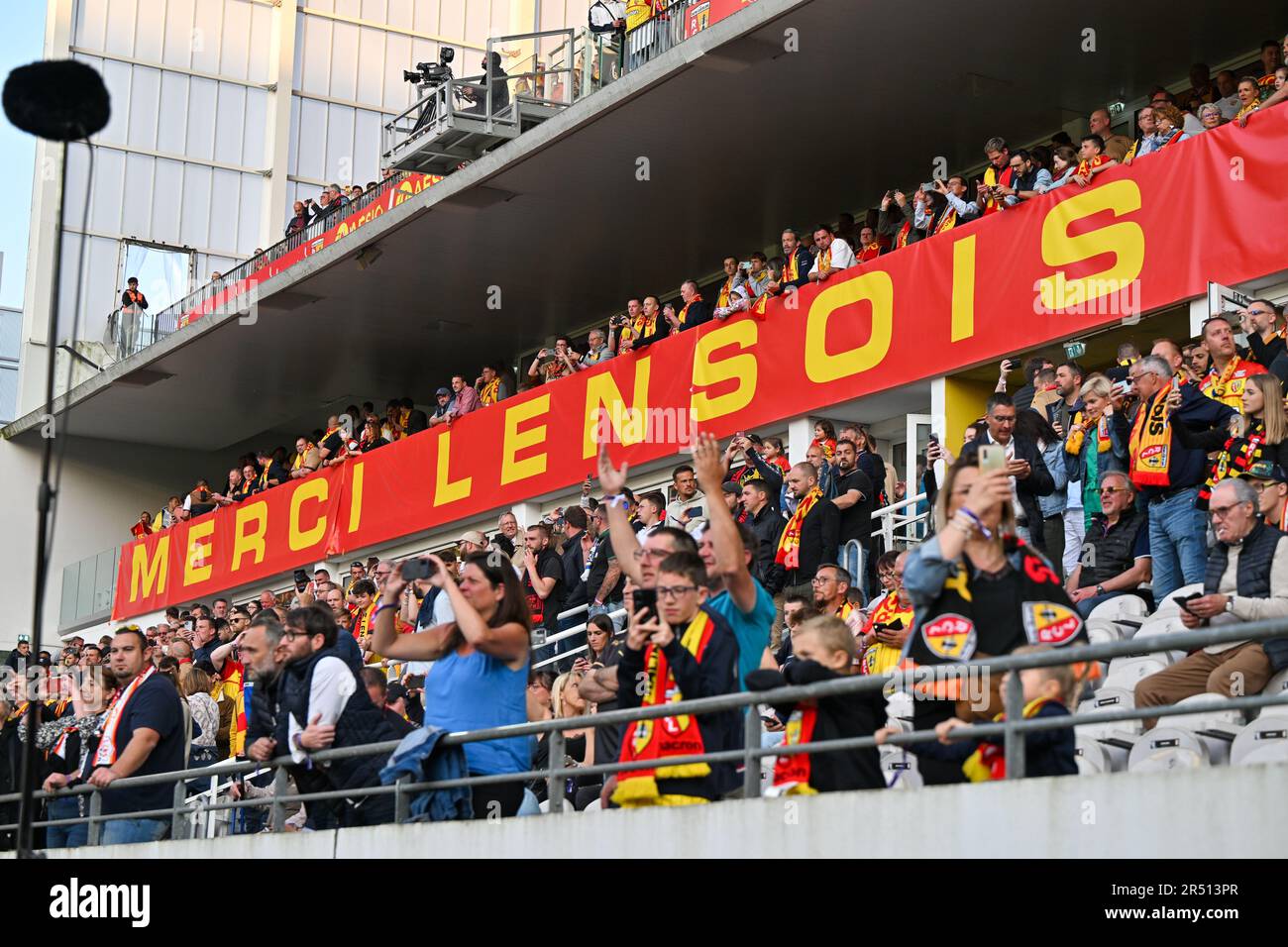 fans and supporters of Lens in stand tribune Lepagnot with a part of ...