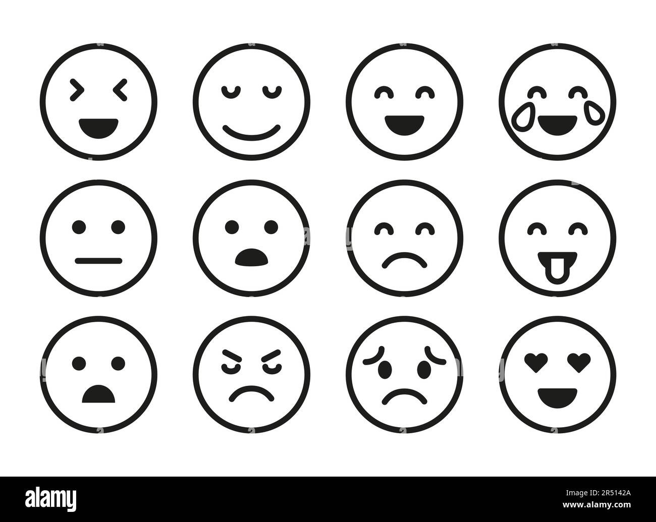 A set of smiley icon illustrations, featuring a variety of facial ...