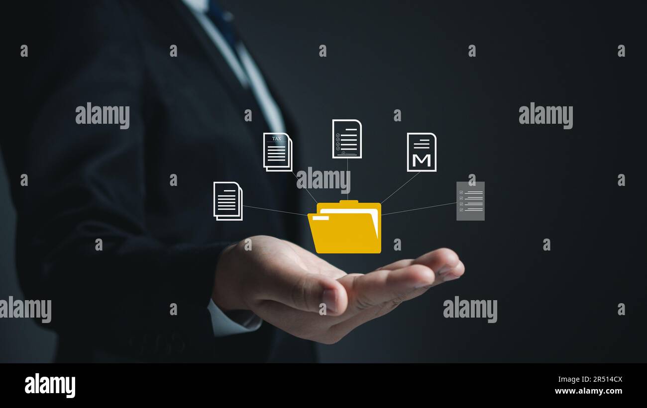 Folder document Management System DMS Open File folder with flying ...