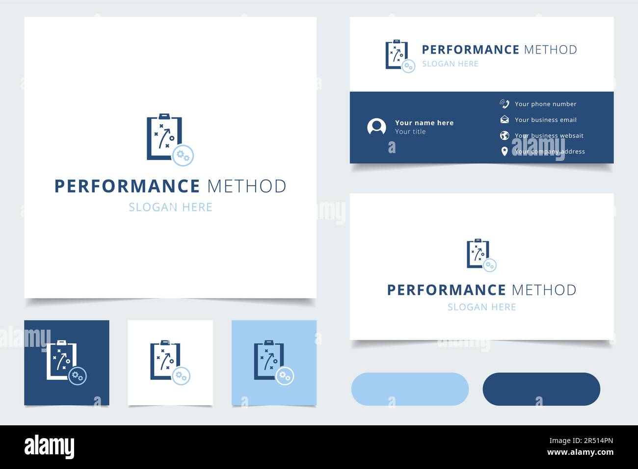 Performance method logo design with editable slogan. Branding book and ...