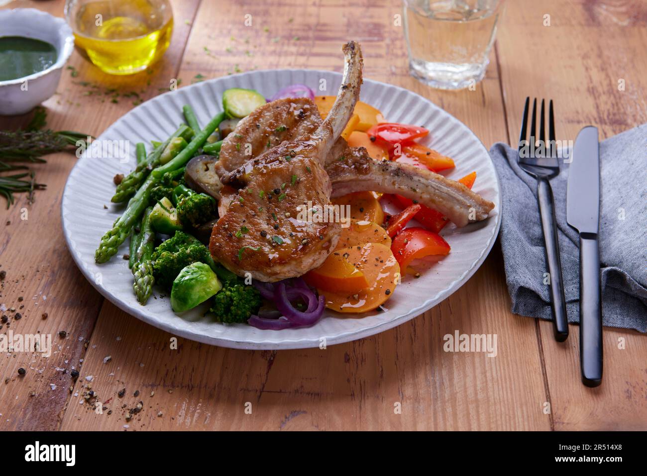 Iberico pork chop with vegetables Stock Photo - Alamy