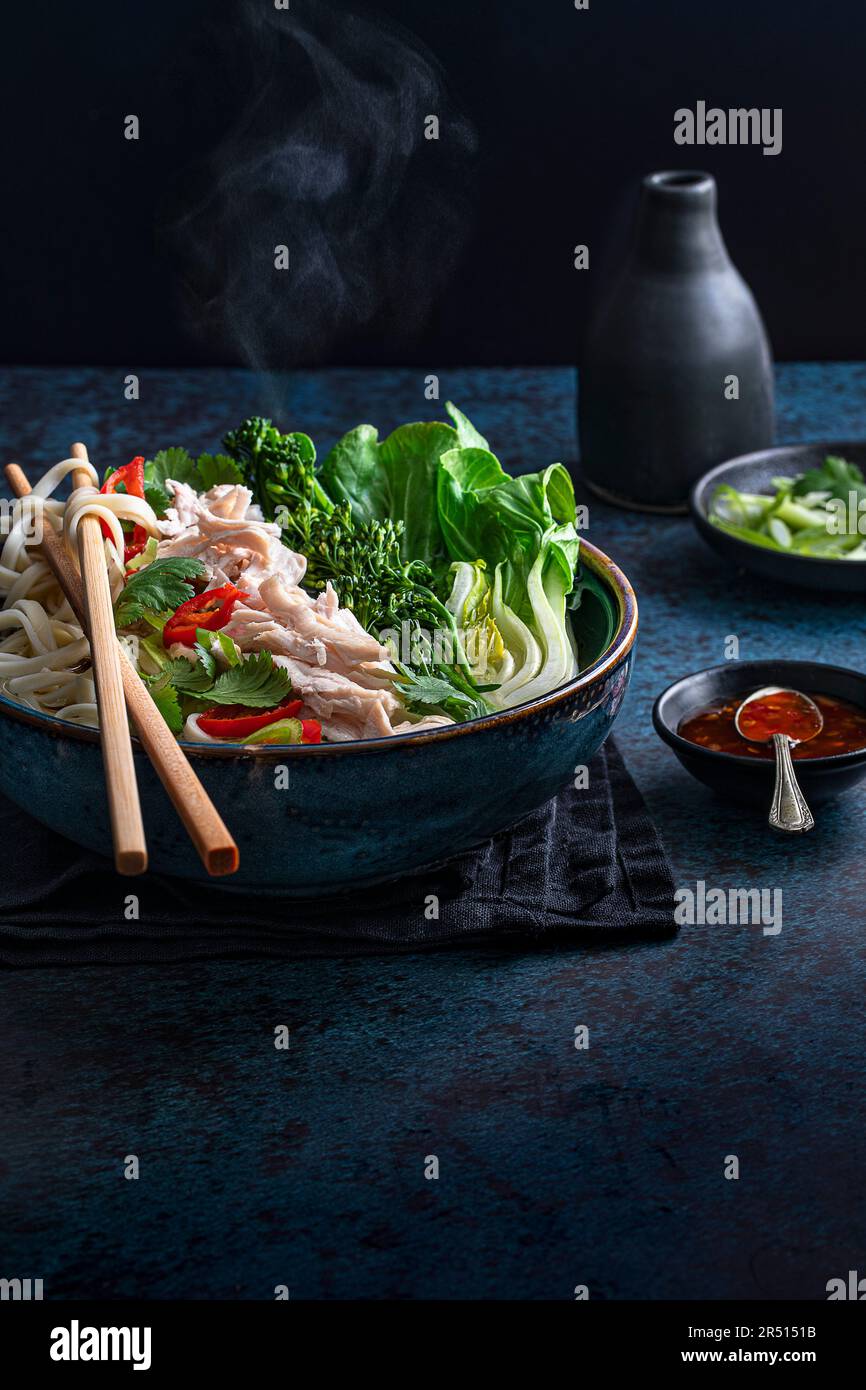 Steaming chicken soup with noodles hi-res stock photography and images - Alamy