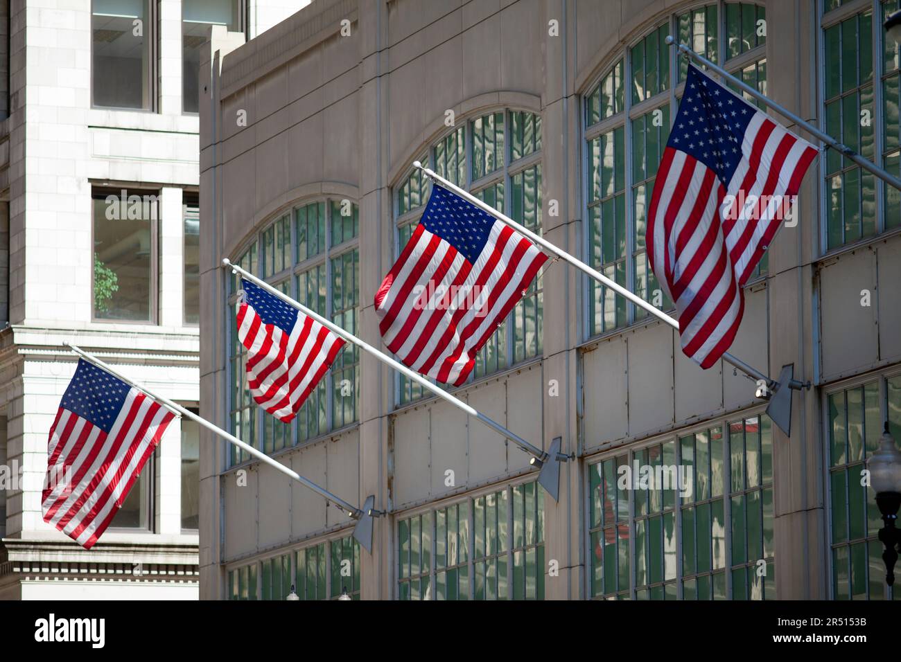 USA, Illinois, Chicago, US flags along state street Stock Photo - Alamy