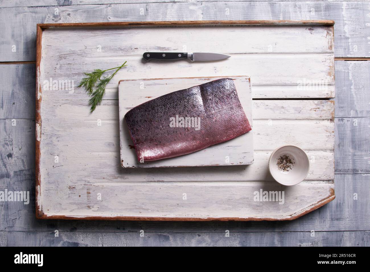 Raw salmon fillet with skin Stock Photo - Alamy