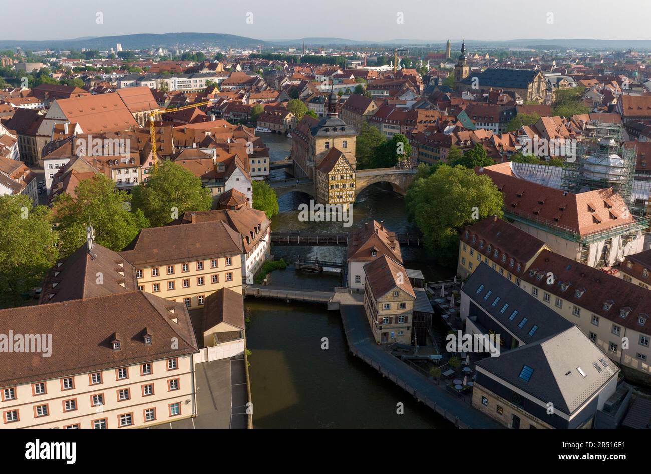 aerial view of the old town of bamberg with the historic town hall on ...