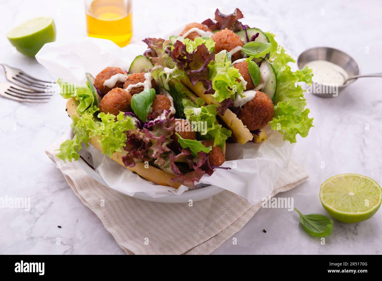 Vegan soy meatball subs with lettuce and cucumber Stock Photo - Alamy