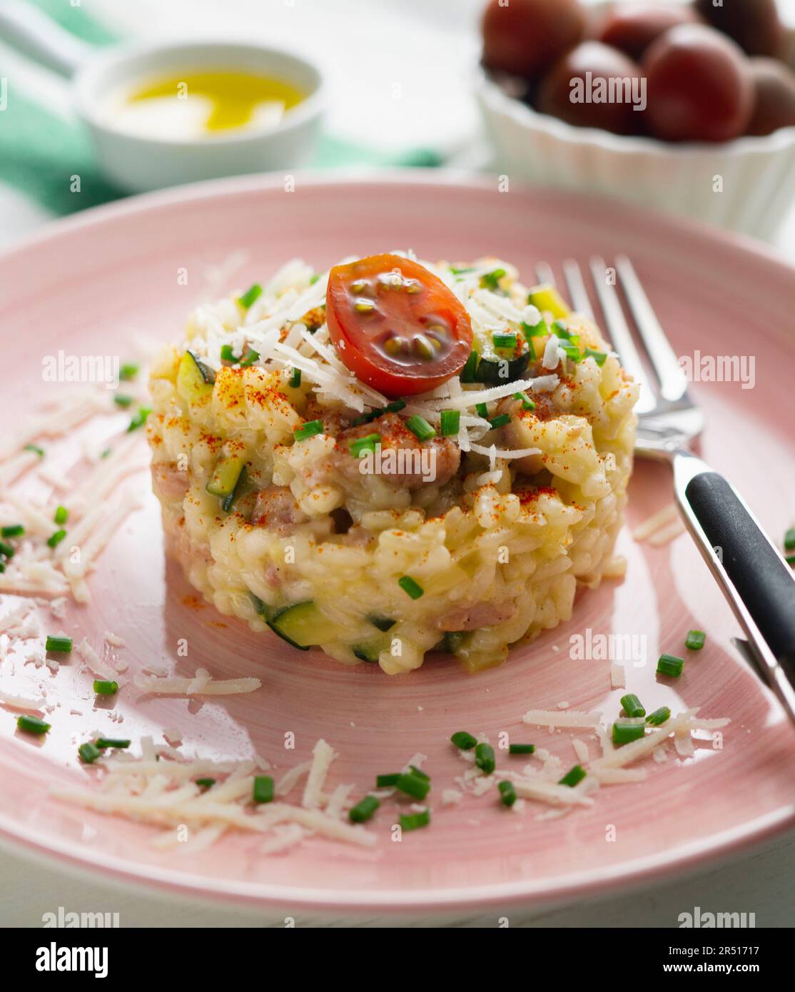 Risotto with pork and courgette Stock Photo - Alamy