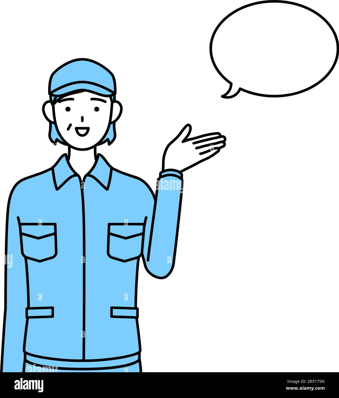 Senior woman in hat and work clothes giving directions, with a wipeout ...