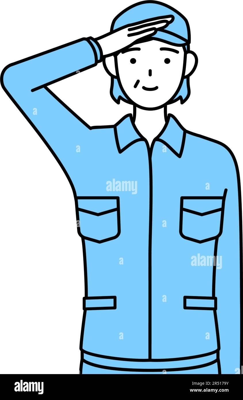 Senior woman in hat and work clothes making a salute, Vector ...