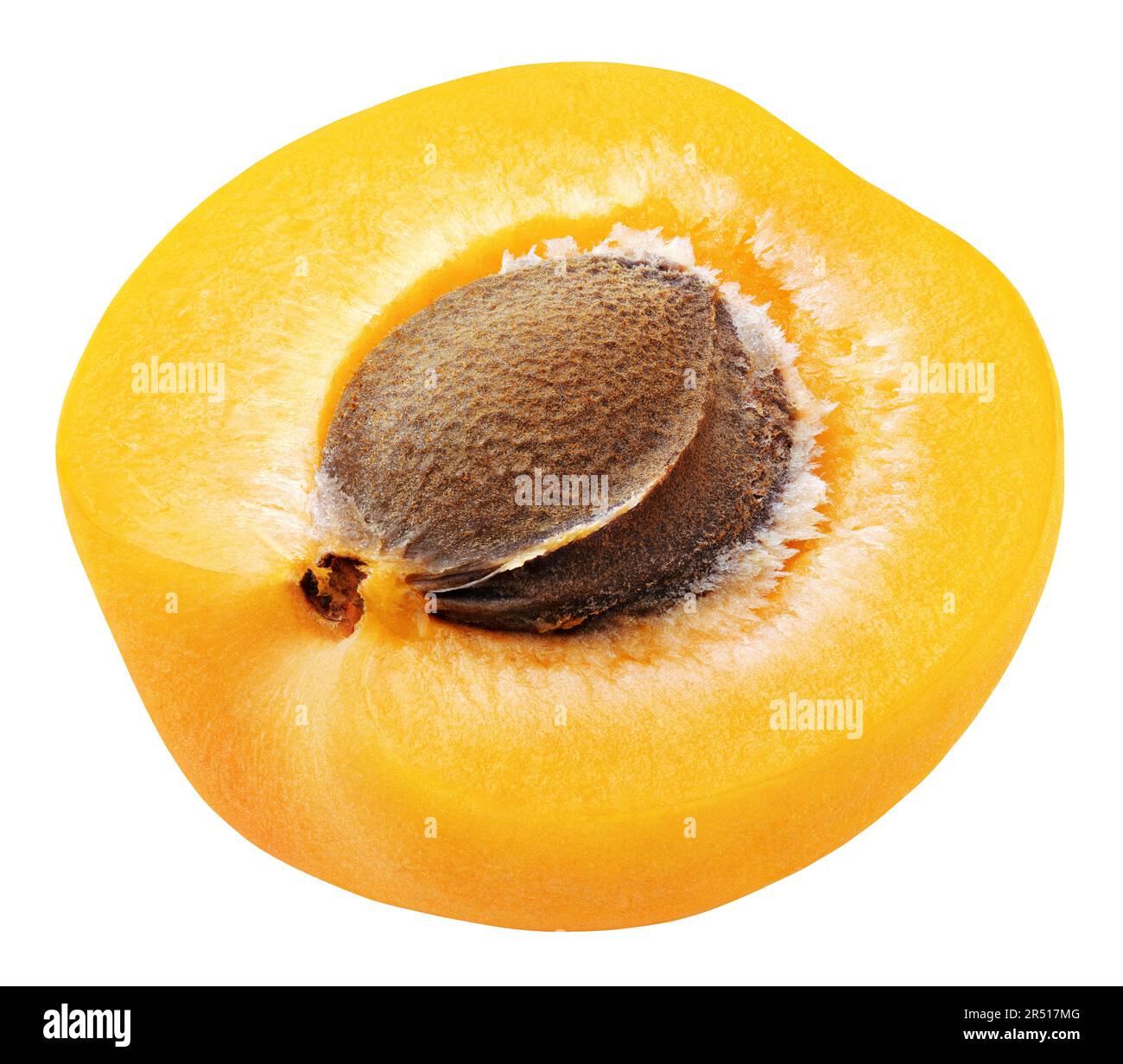 Apricot half or yellow plum with kernel isolated on white background ...