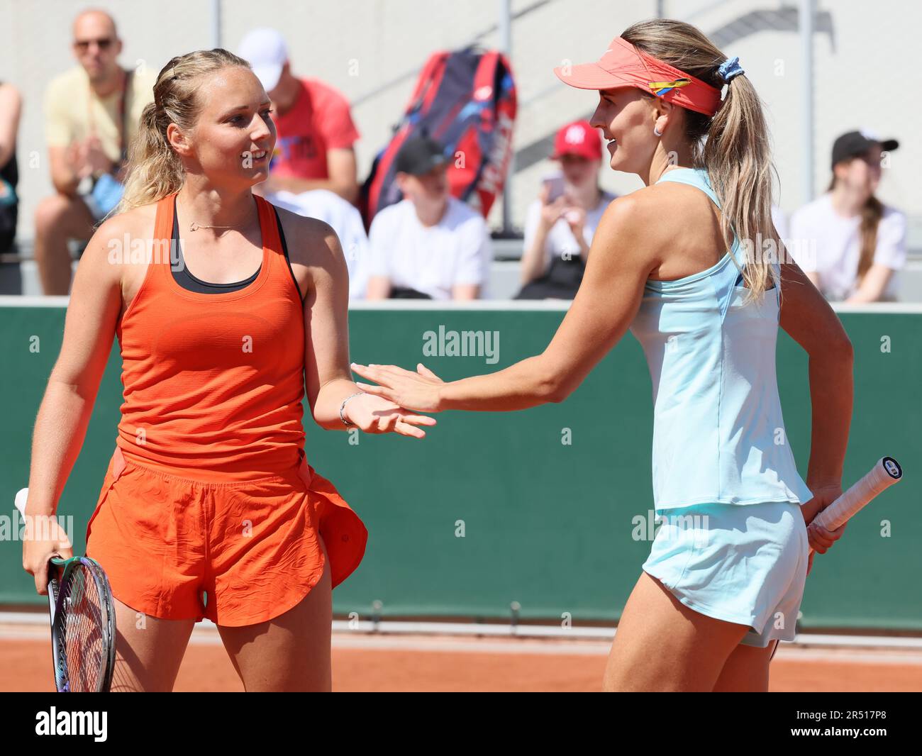 Paris, France. 31st May, 2023. Belgian Kimberley Zimmermann and Belgian ...