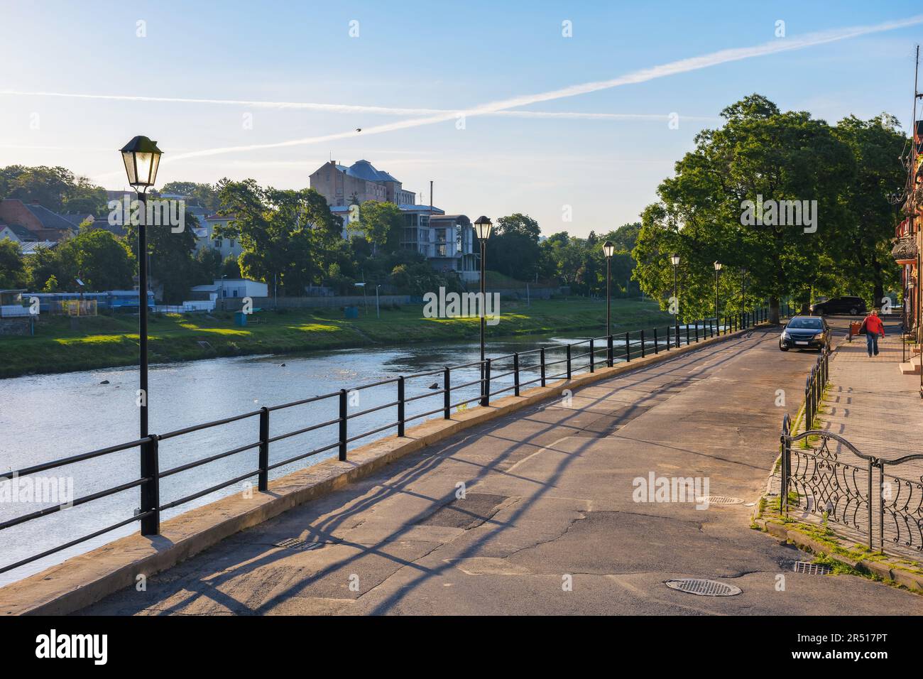 embankment of the old town with lanterns. outdoor scenery of downtown ...