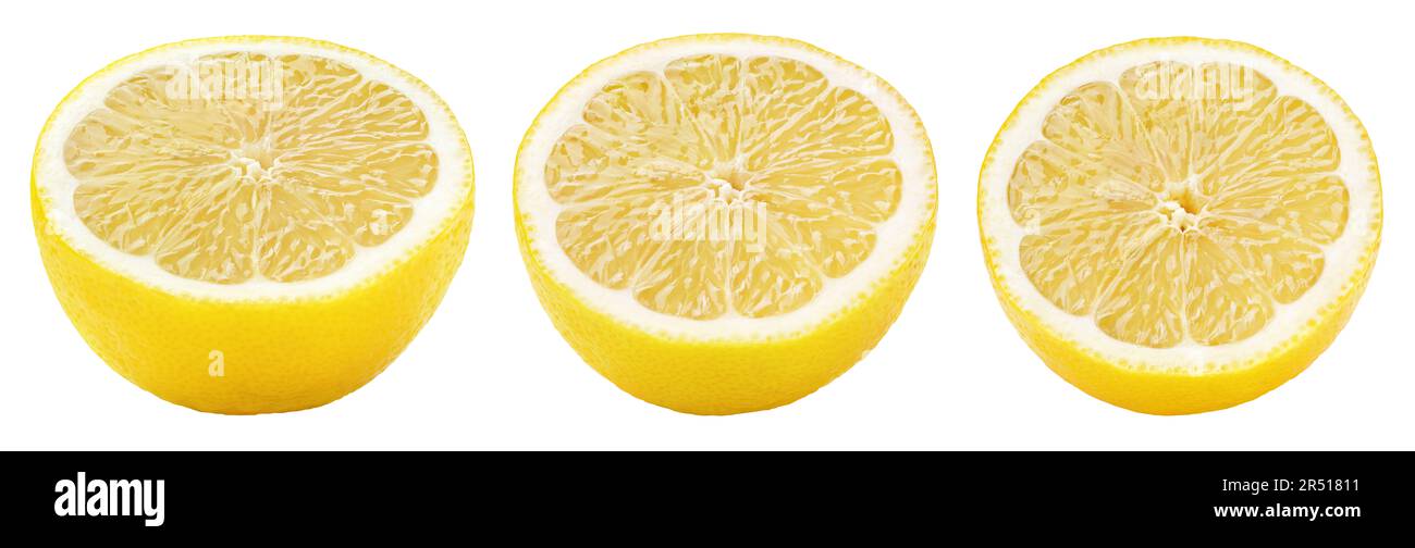Set of half of yellow lemon citrus fruit isolated on white background ...