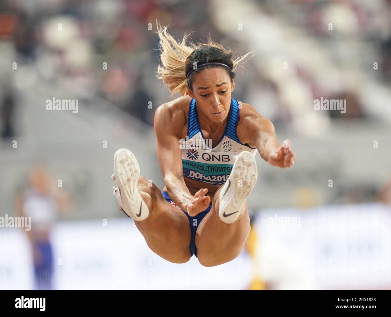 Katarina Johnson-Thompson in the triple jump in the heptathlon at the ...
