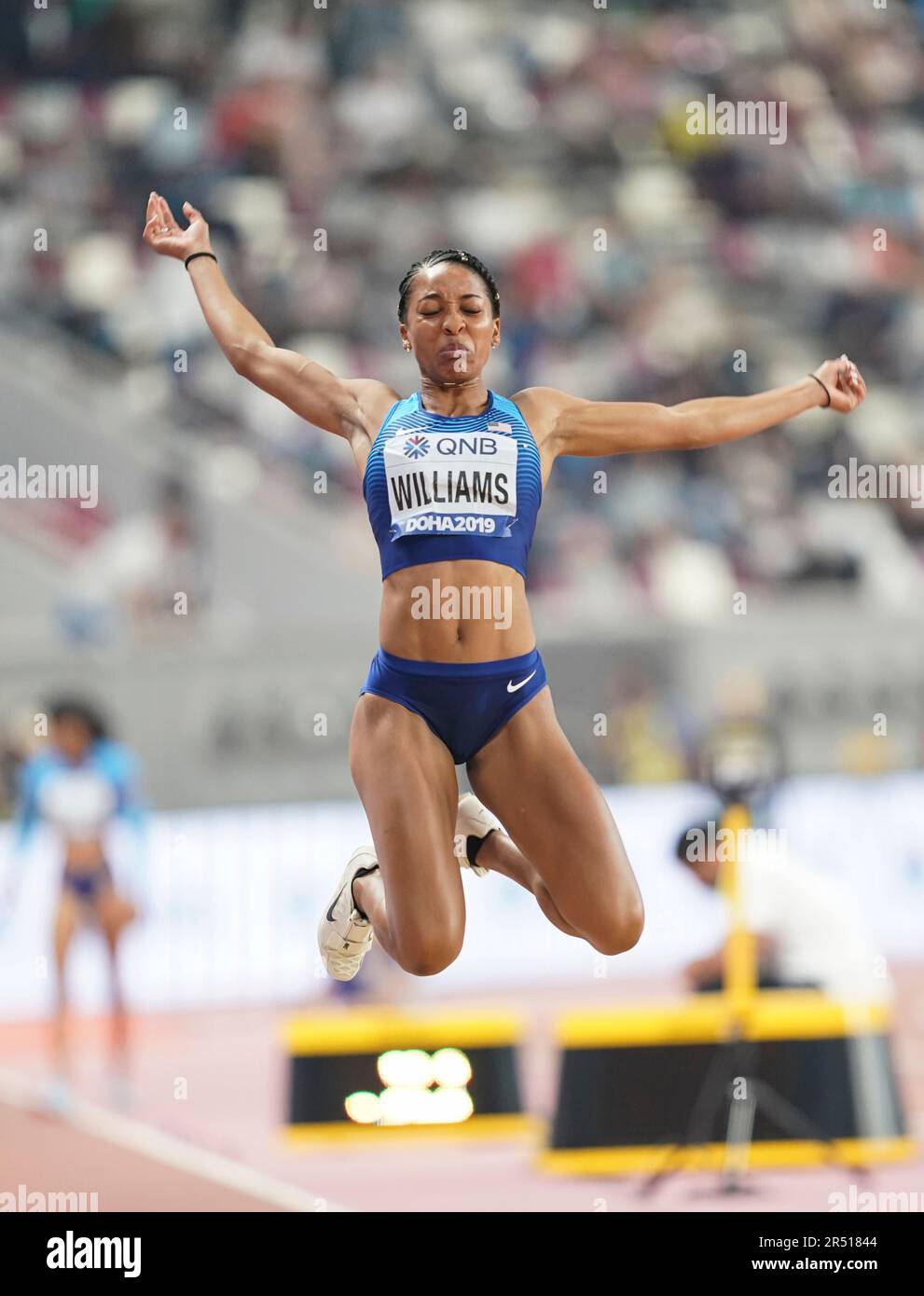 Kendell Williams in the triple jump in the heptathlon at the Doha 2019 ...