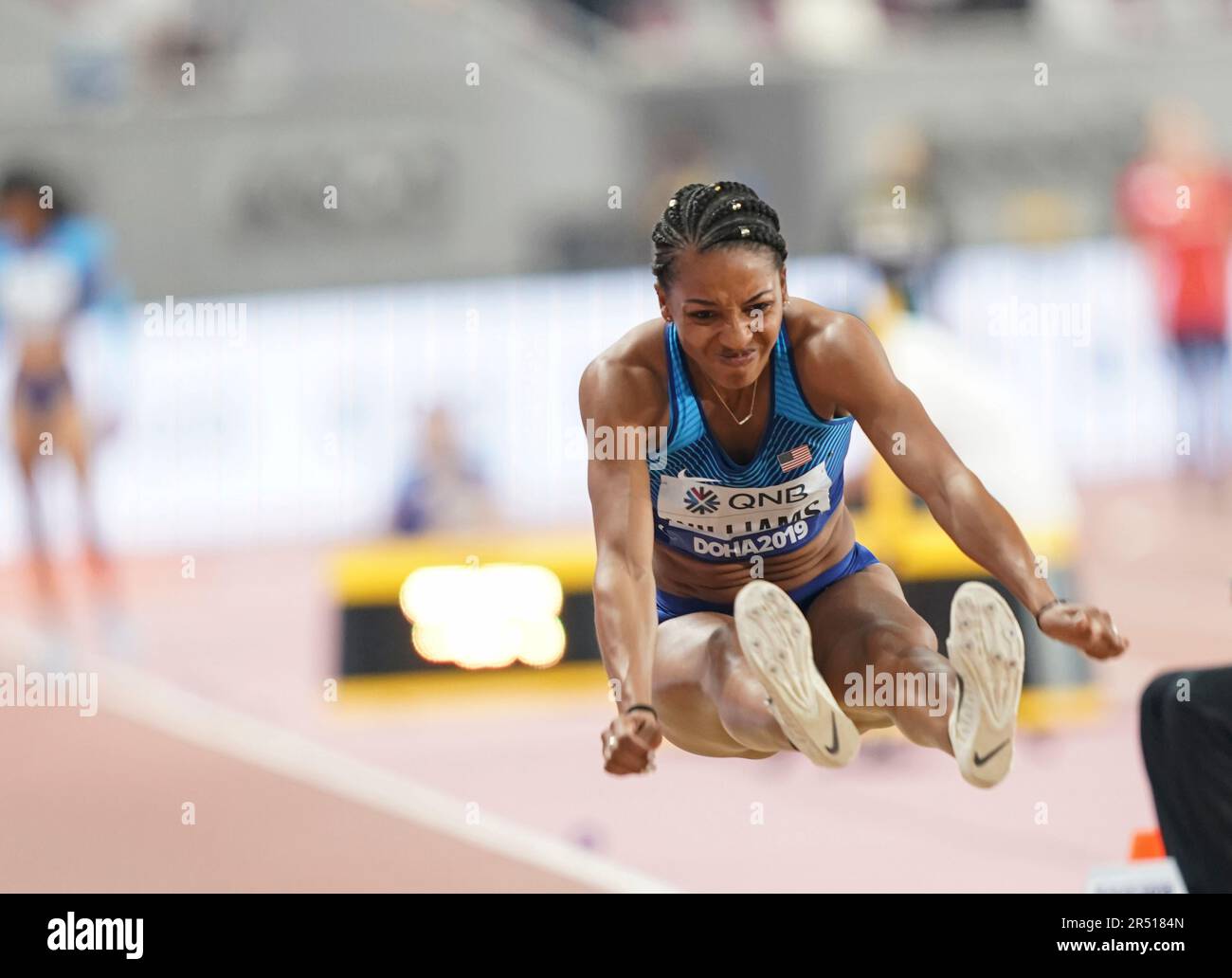 Kendell Williams in the triple jump in the heptathlon at the Doha 2019 ...