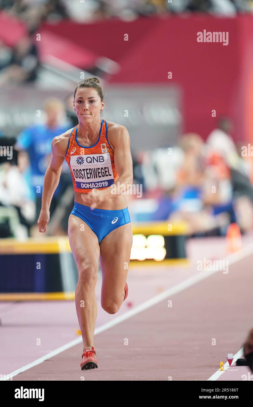 Emma Oosterwegel in the triple jump in the heptathlon at the Doha 2019 ...
