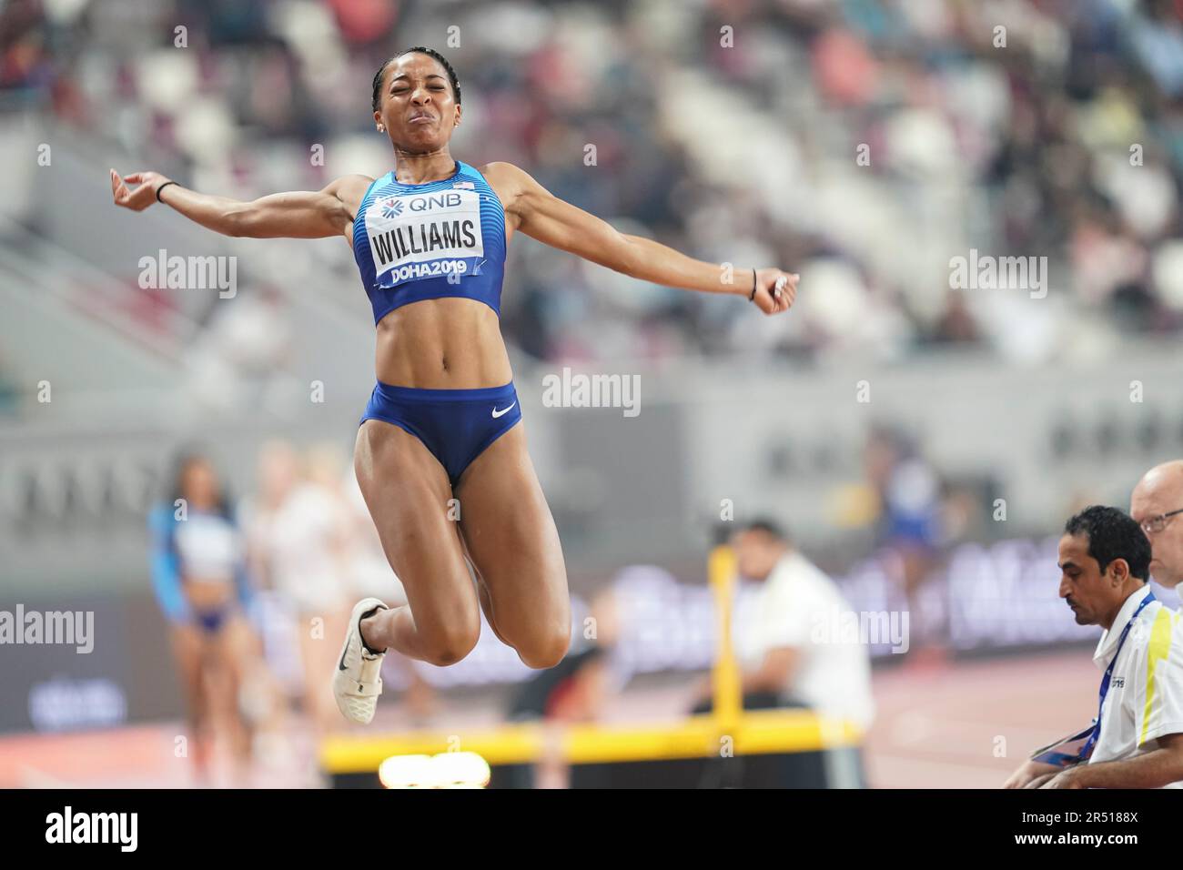 Kendell Williams in the triple jump in the heptathlon at the Doha 2019 ...