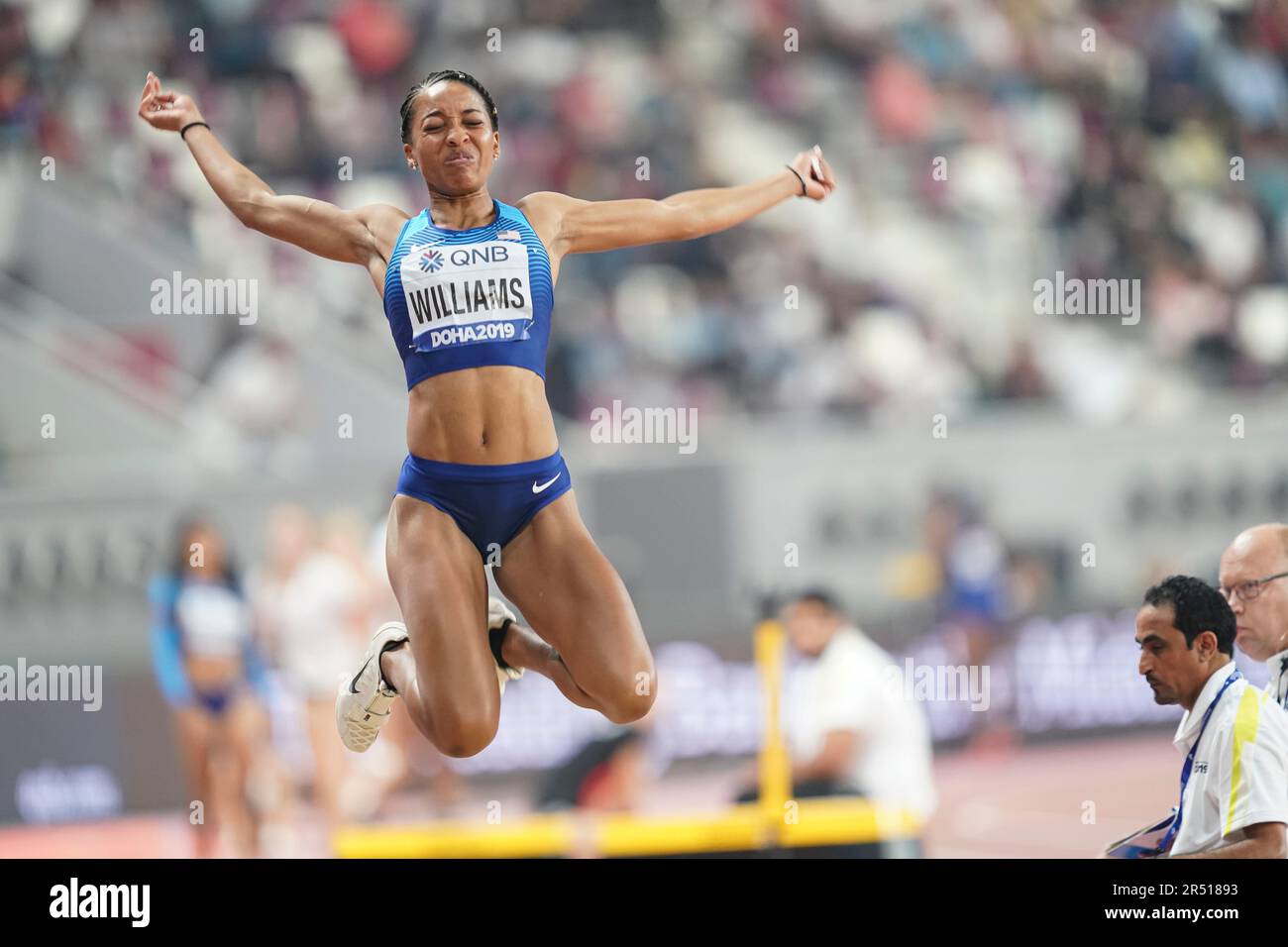 Kendell Williams in the triple jump in the heptathlon at the Doha 2019 ...