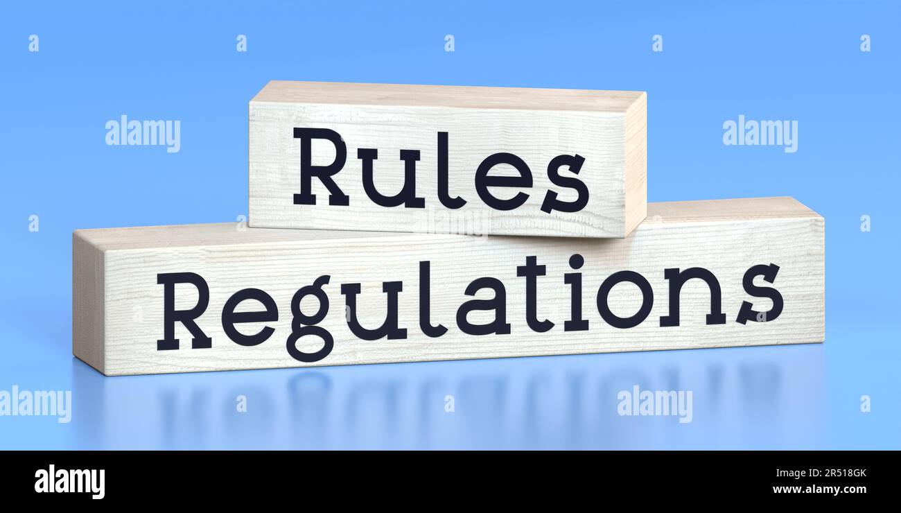 Rules, regulations - words on wooden blocks - 3D illustration Stock ...