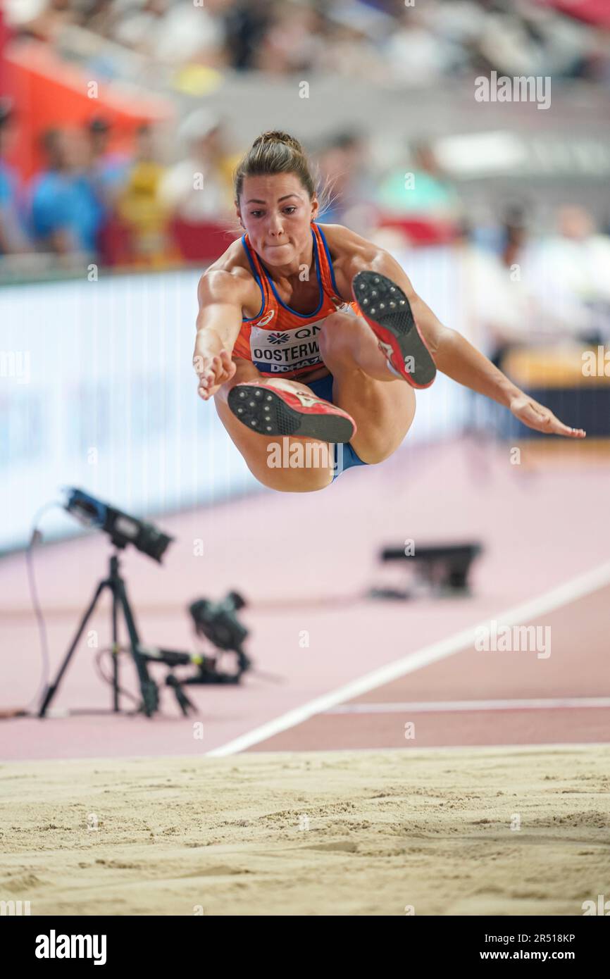 Emma Oosterwegel in the triple jump in the heptathlon at the Doha 2019 ...
