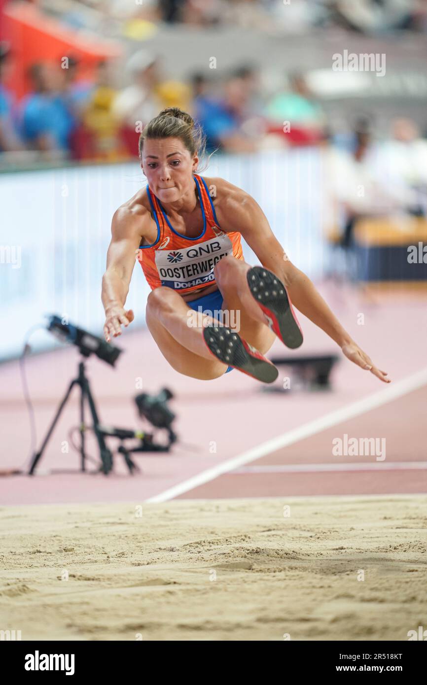 Emma Oosterwegel in the triple jump in the heptathlon at the Doha 2019 ...